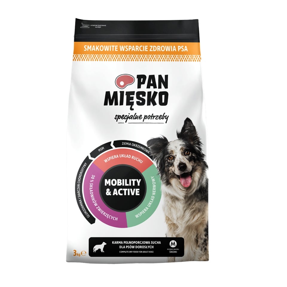 PAN MIĘSKO 3 kg Krmivo pre dospelých psov – Mobility & Active | Fera.sk