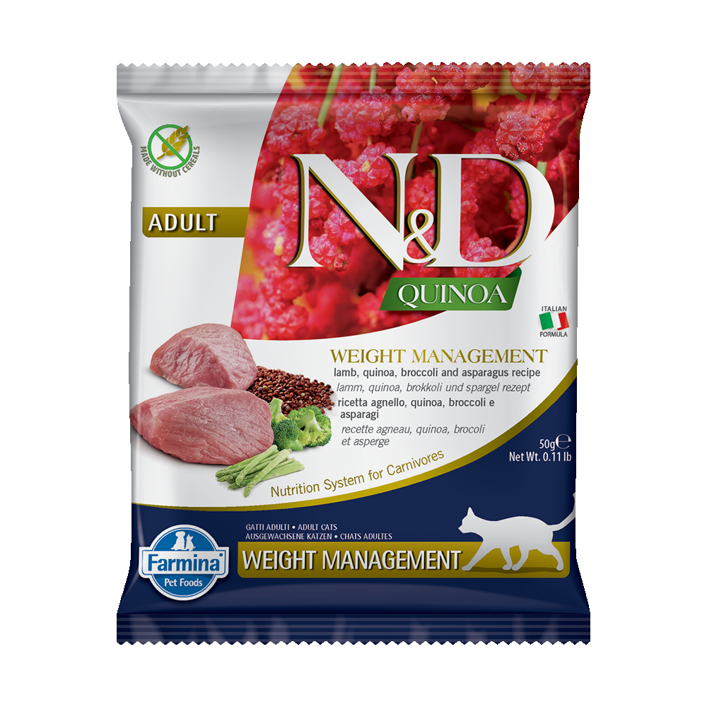 FARMINA N&D Quinoa Cat Weight Management 50g Jahňacie & Brokolica | Fera.sk